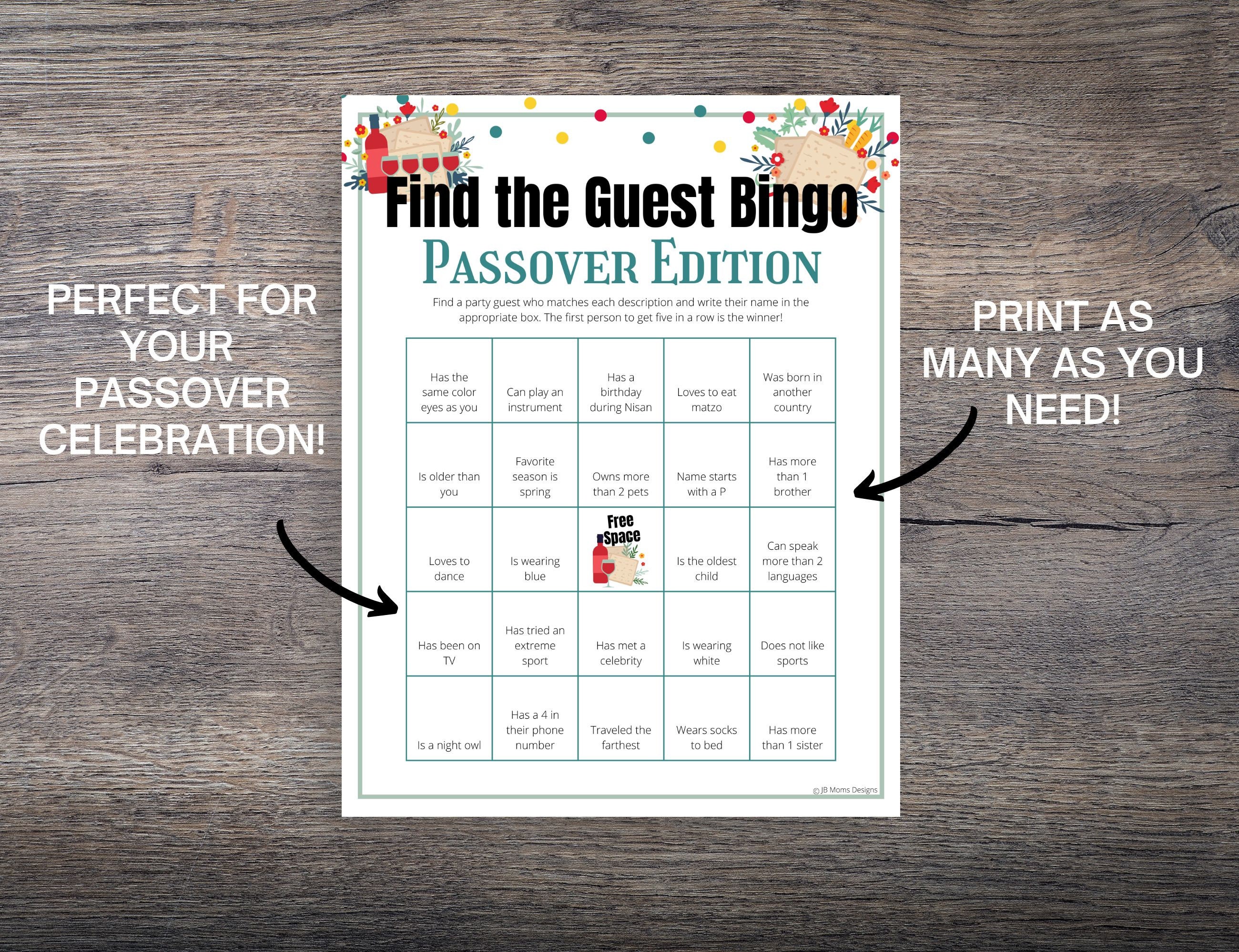 Passover Find the Guest Bingo Game Passover Human Bingo Group - Etsy