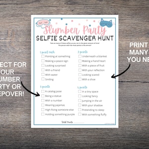 Slumber Party Selfie Scavenger Hunt Game for Tweens and Teens (PDF ...