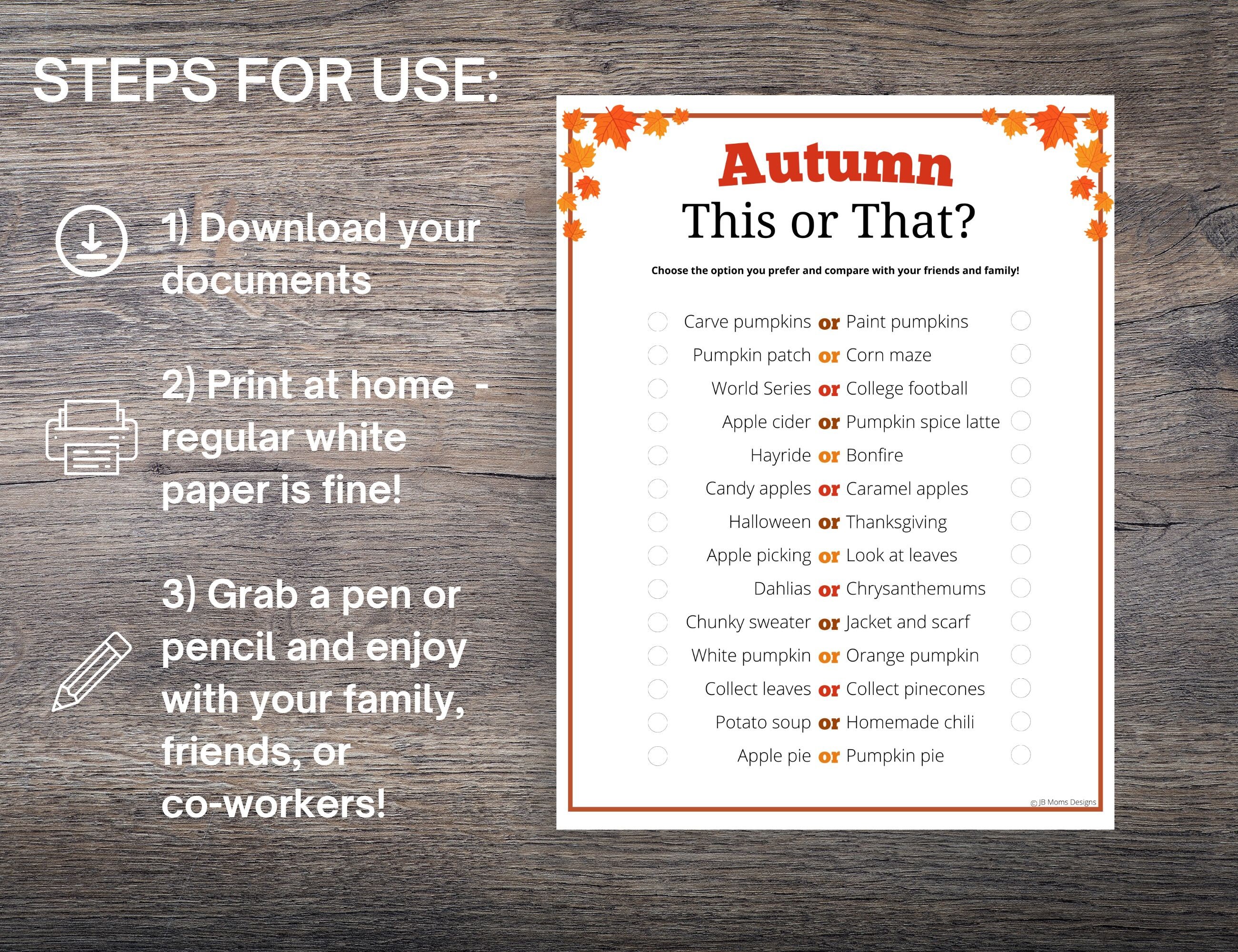Fall This or That Game: Printable Autumn Activity (PDF) - Etsy