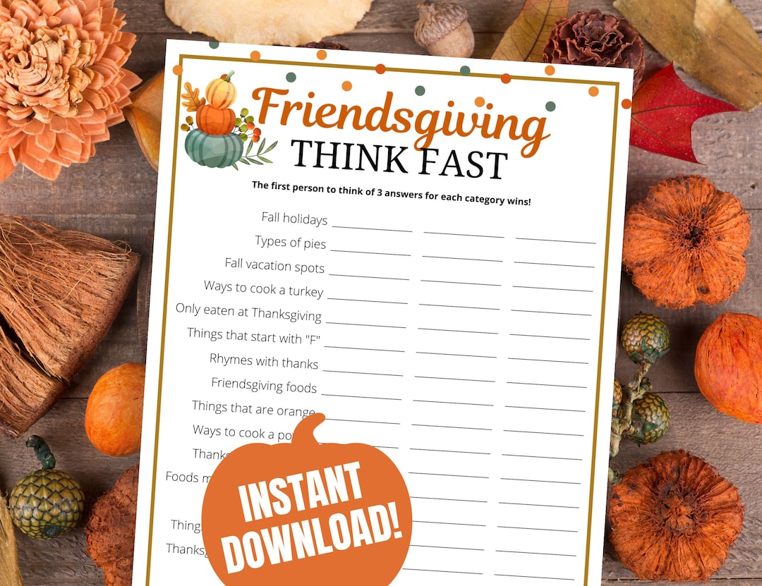 Friendsgiving Think Fast Game, Fun Friendsgiving Party Game for Teens ...