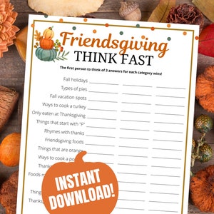Friendsgiving Think Fast Game, Fun Friendsgiving Party Game for Teens ...
