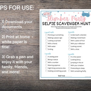Slumber Party Selfie Scavenger Hunt Game for Tweens and Teens (PDF ...