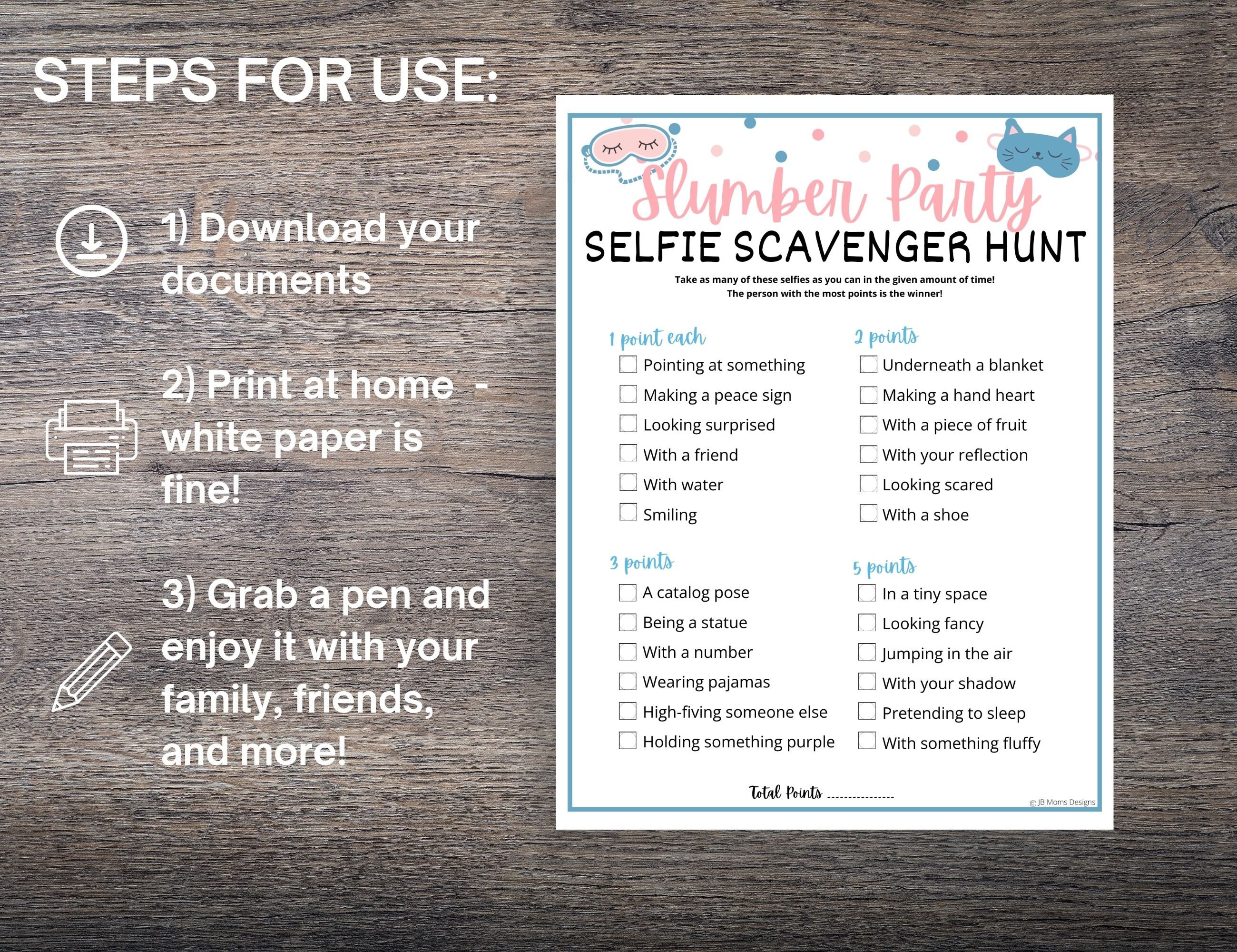 Slumber Party Selfie Scavenger Hunt Game for Tweens and Teens (PDF ...