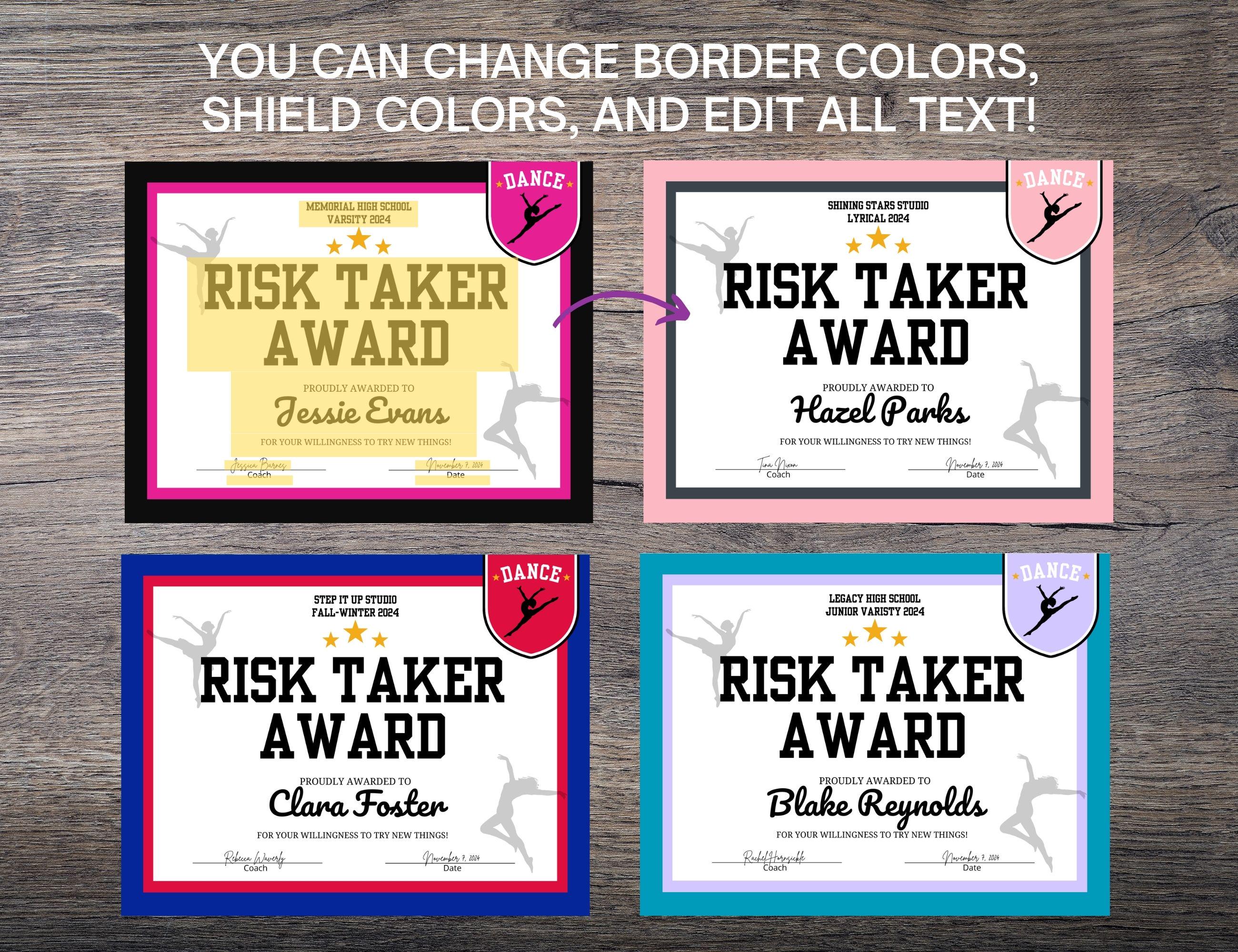 Editable Dance Award Certificates for Dance or Drill Team (digital ...
