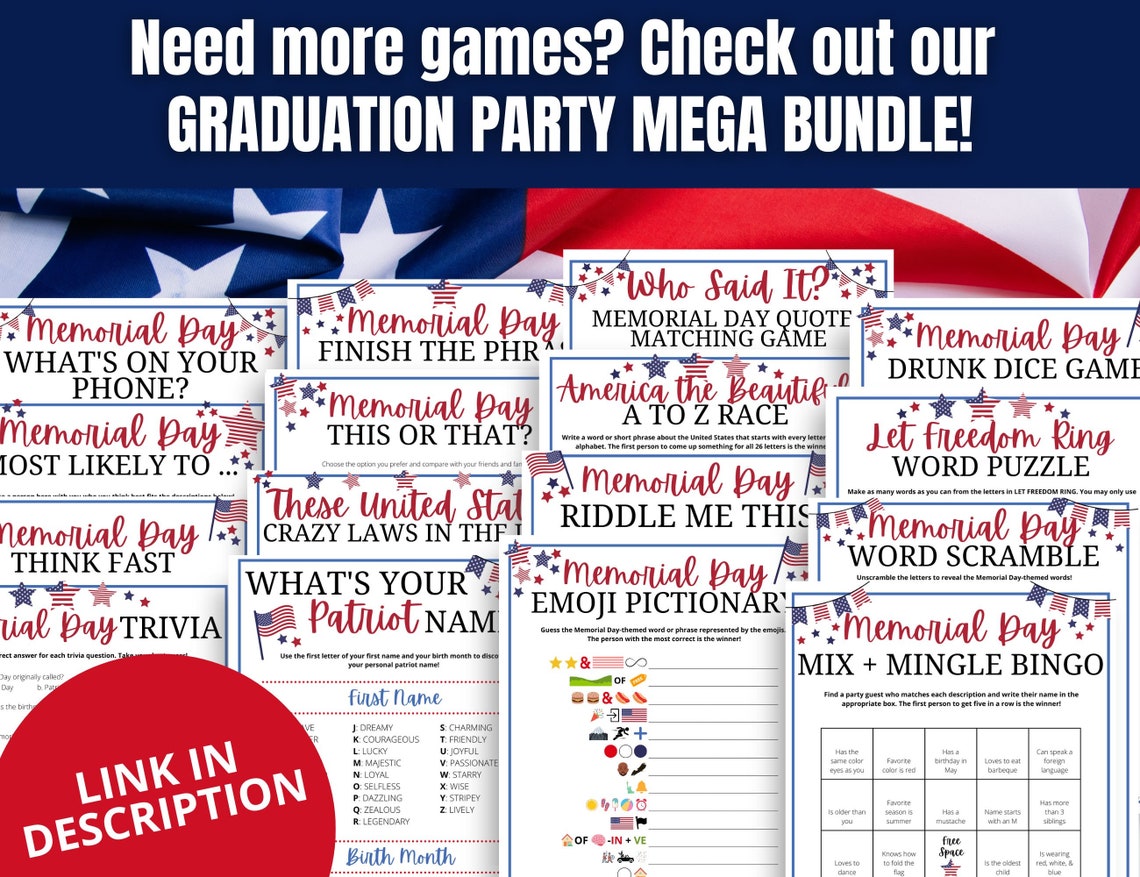 Memorial Day 4-game TRIVIA BUNDLE Fun Memorial Day Trivia - Etsy