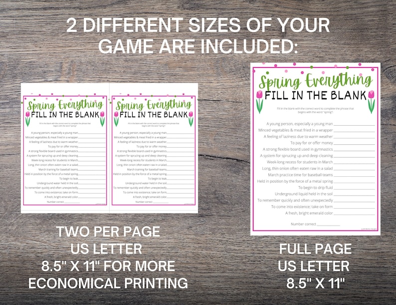 Spring Fill in the Blank Word Game Fun Spring Party Game - Etsy