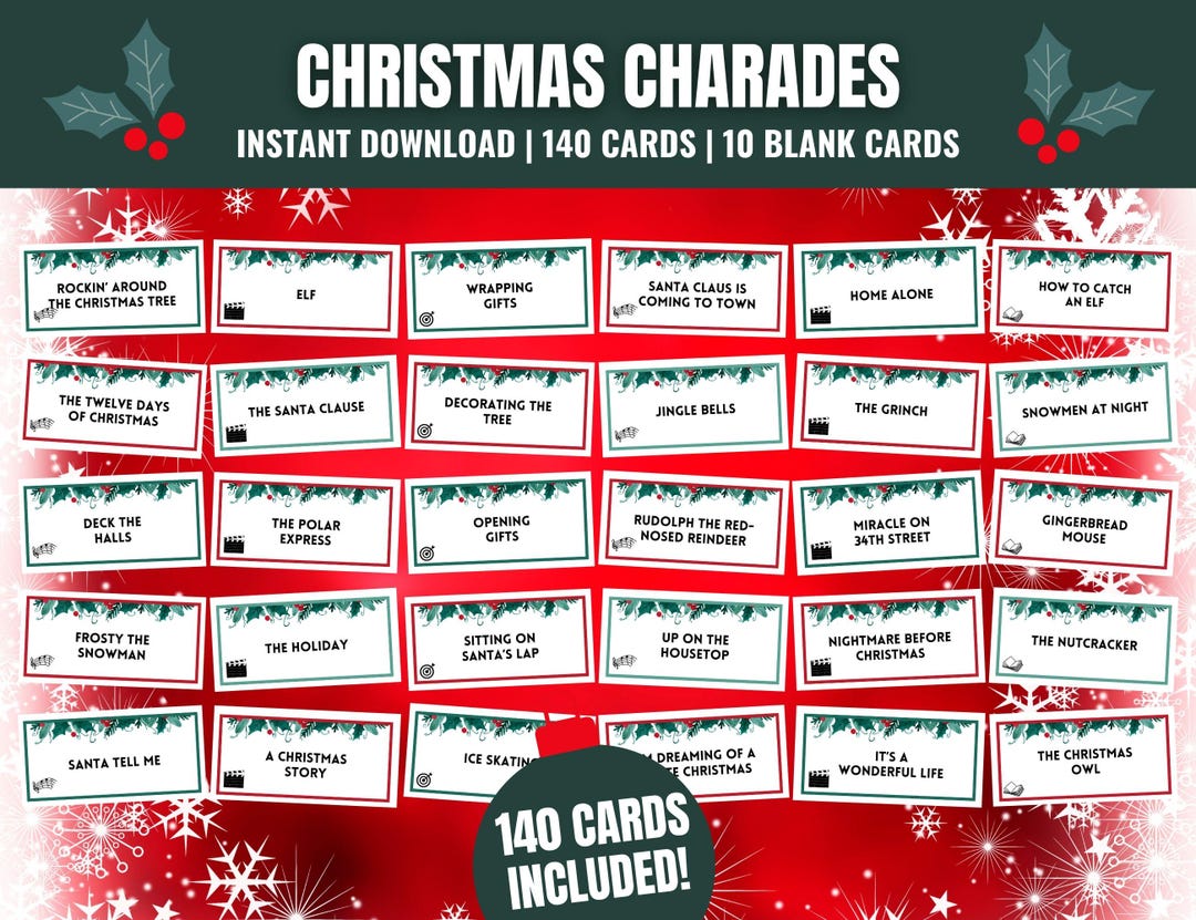 Christmas Charades Game: 140 Holiday Cards (printable PDF) - Etsy