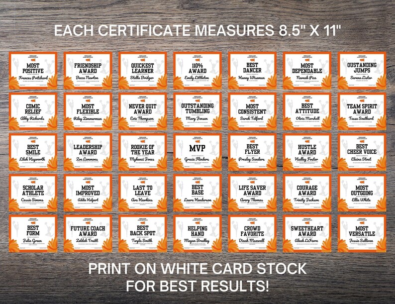 Editable Cheerleading Award Certificates: Cheer Team Awards With Orange ...