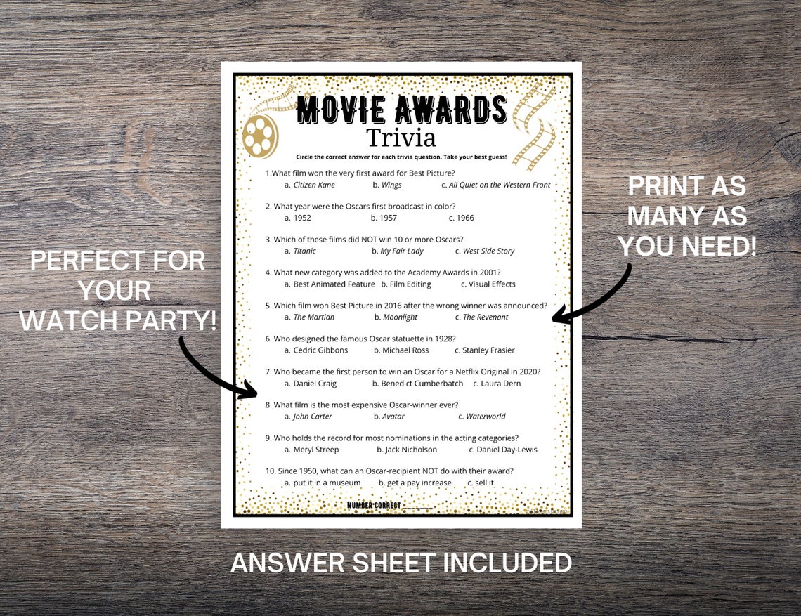 Movie Trivia Game: Hollywood Awards Party Quiz (digital Download) - Etsy