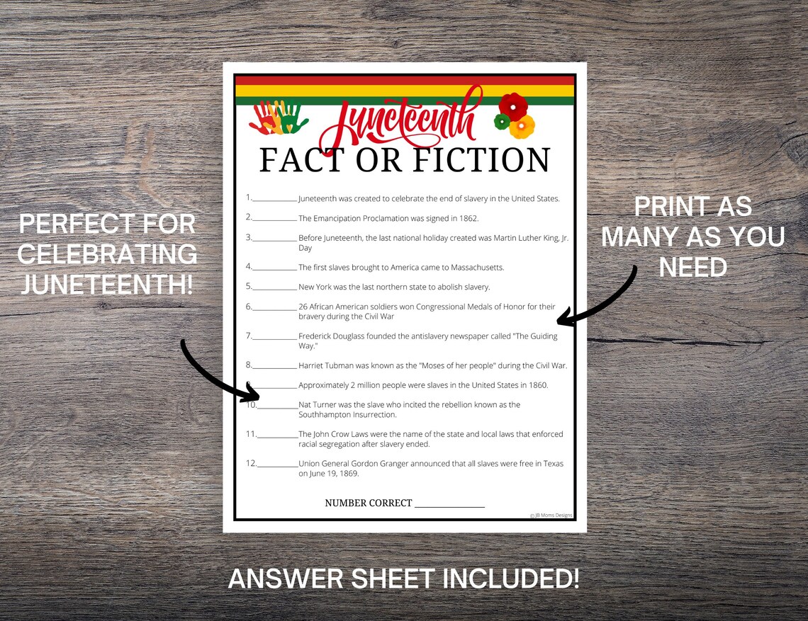 Juneteenth Fact or Fiction Trivia Game Fun Juneteenth Game to - Etsy