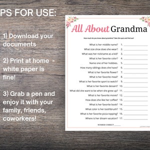 Mother's Day Game: All About Mom & Grandma Quiz (PDF Download) - Etsy