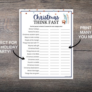 Bible Christmas Think Fast Game: Church Party Icebreaker (PDF Download ...