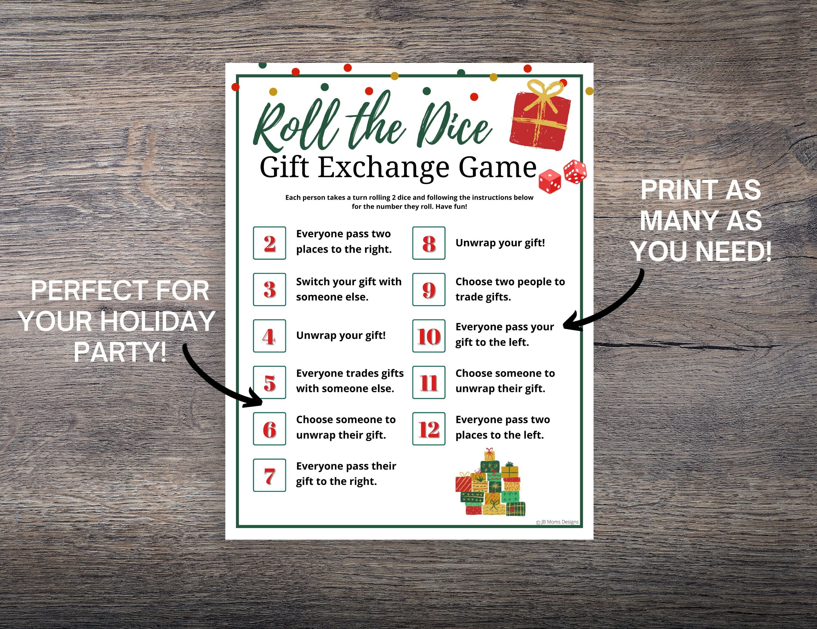 Holiday Roll the Dice Gift Exchange Game: Christmas Party Activity ...