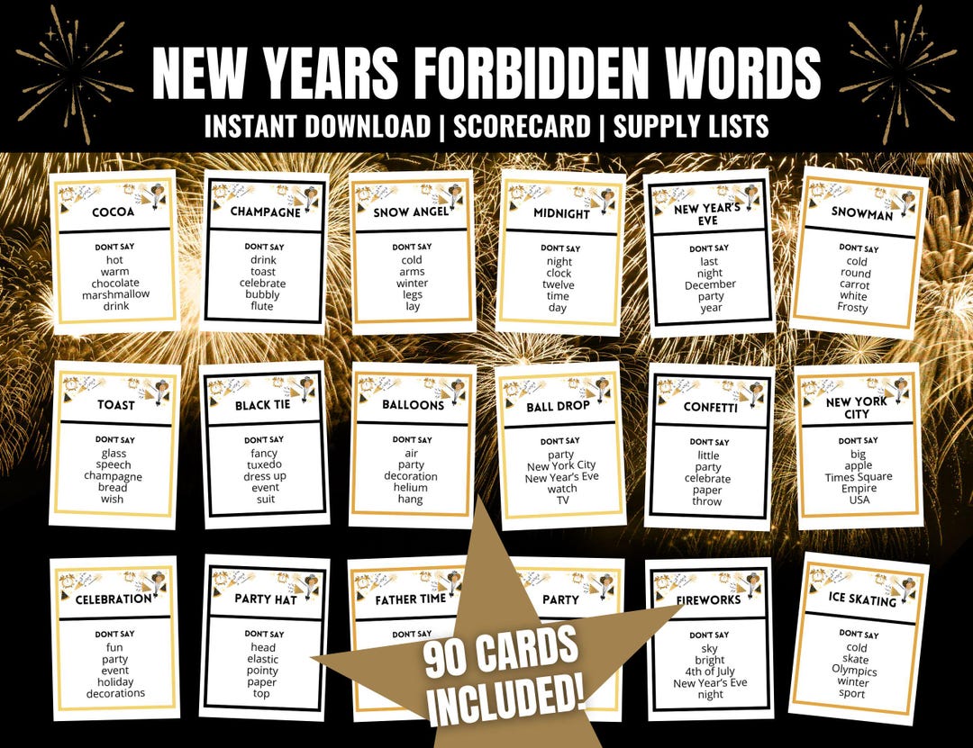 New Years Forbidden Words Game, New Years Eve Party Game, New Years Day ...