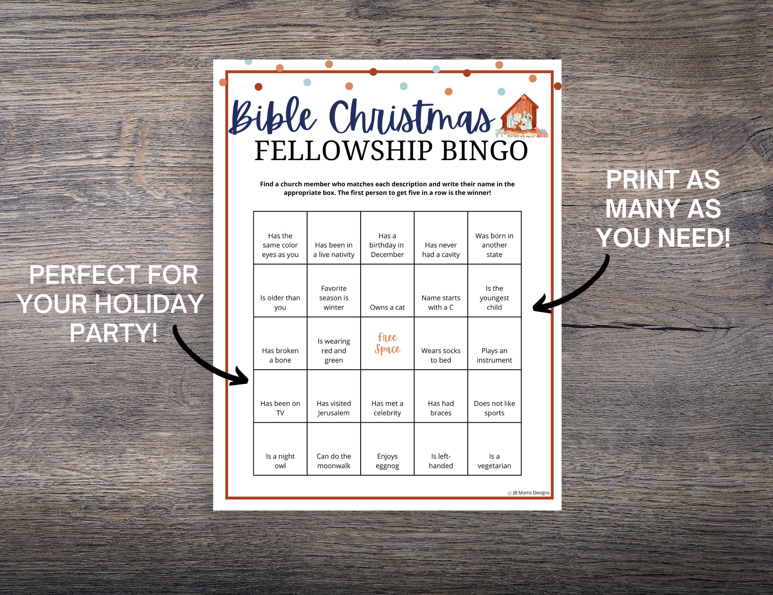 Bible Christmas Fellowship Bingo Game: Church Icebreaker (digital ...