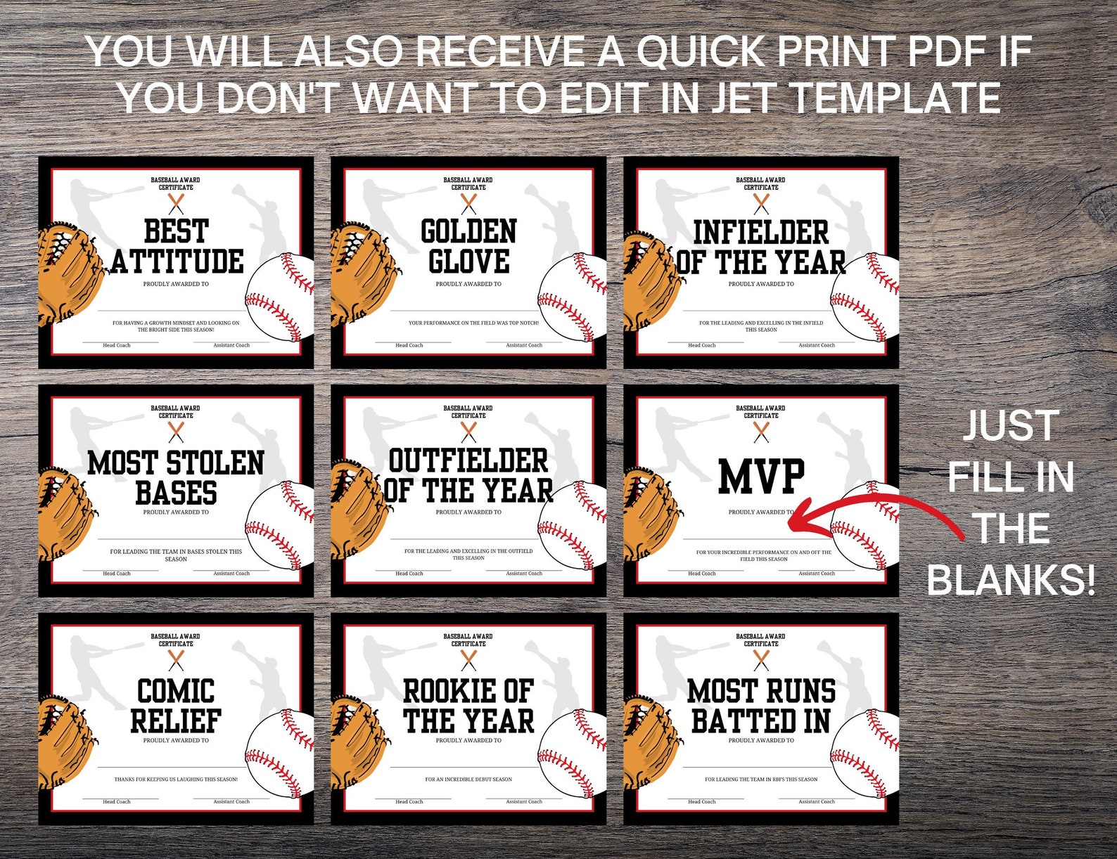 Editable Baseball Award Certificates, Baseball Team Awards, Baseball ...