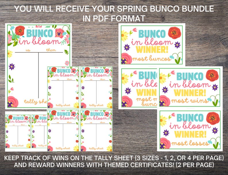 Spring Bunco MEGA Bundle: Floral Printable Scorecards, Tally Sheets and ...