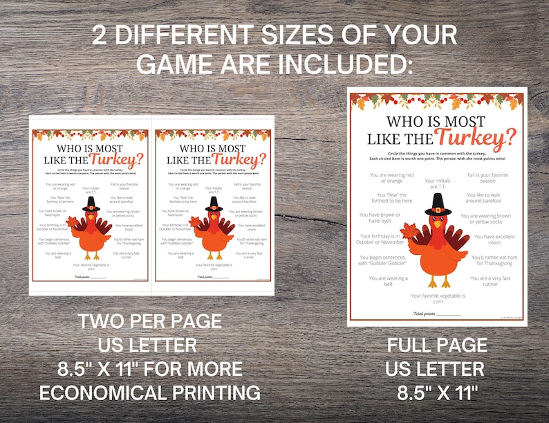 Who is Most Like Turkey Funny Thanksgiving Game for Kids - Etsy