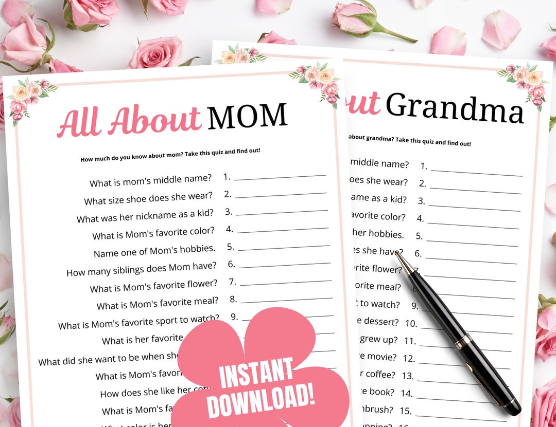 All About Mom Quiz, All About Grandma Game, Fun Mother's Day Printable ...
