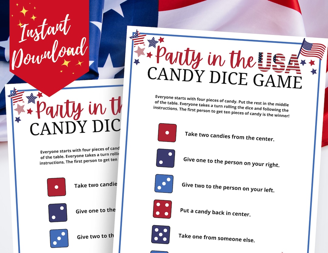 Party in the USA Candy Dice Game: Patriotic Printable Activity (digital ...