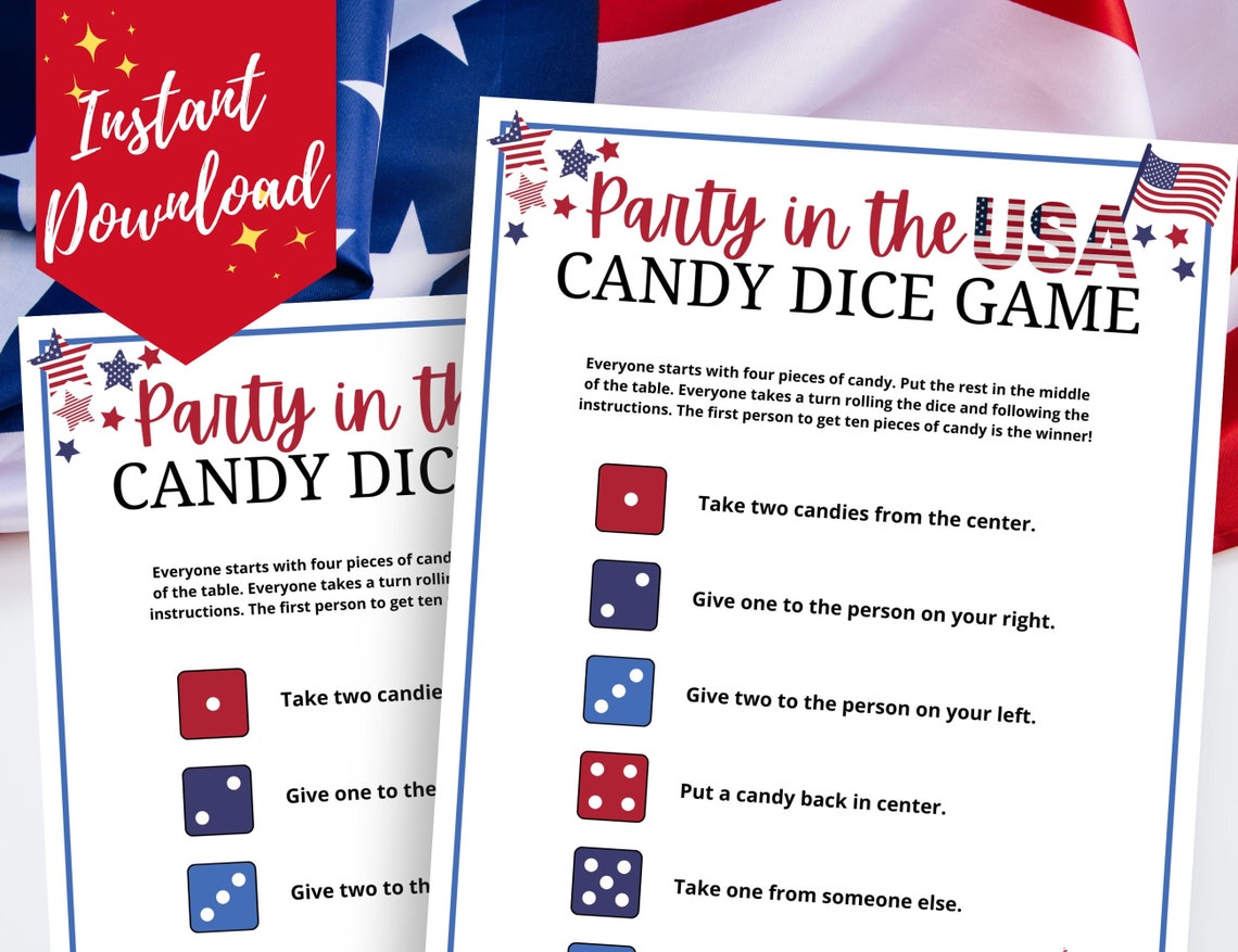Party in the USA Candy Dice Game: Patriotic Printable Activity (digital ...