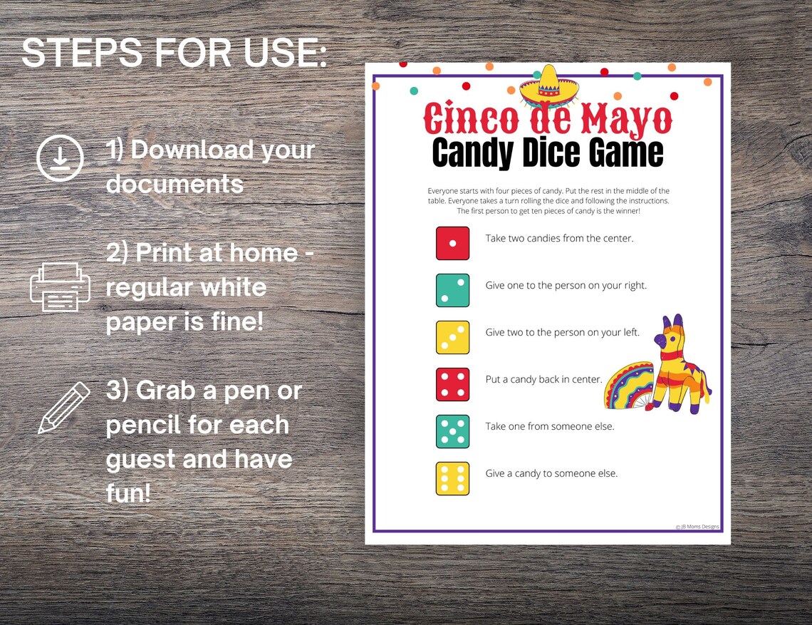 Cinco De Mayo Candy Dice Game Fun Cinco De Mayo Game for Kids - Etsy