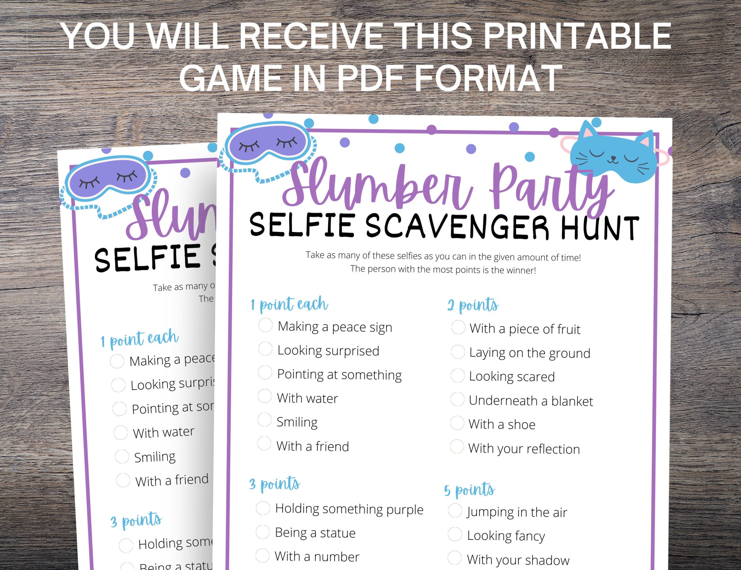 Sleepover Selfie Scavenger Hunt Game Slumber Party Game for - Etsy