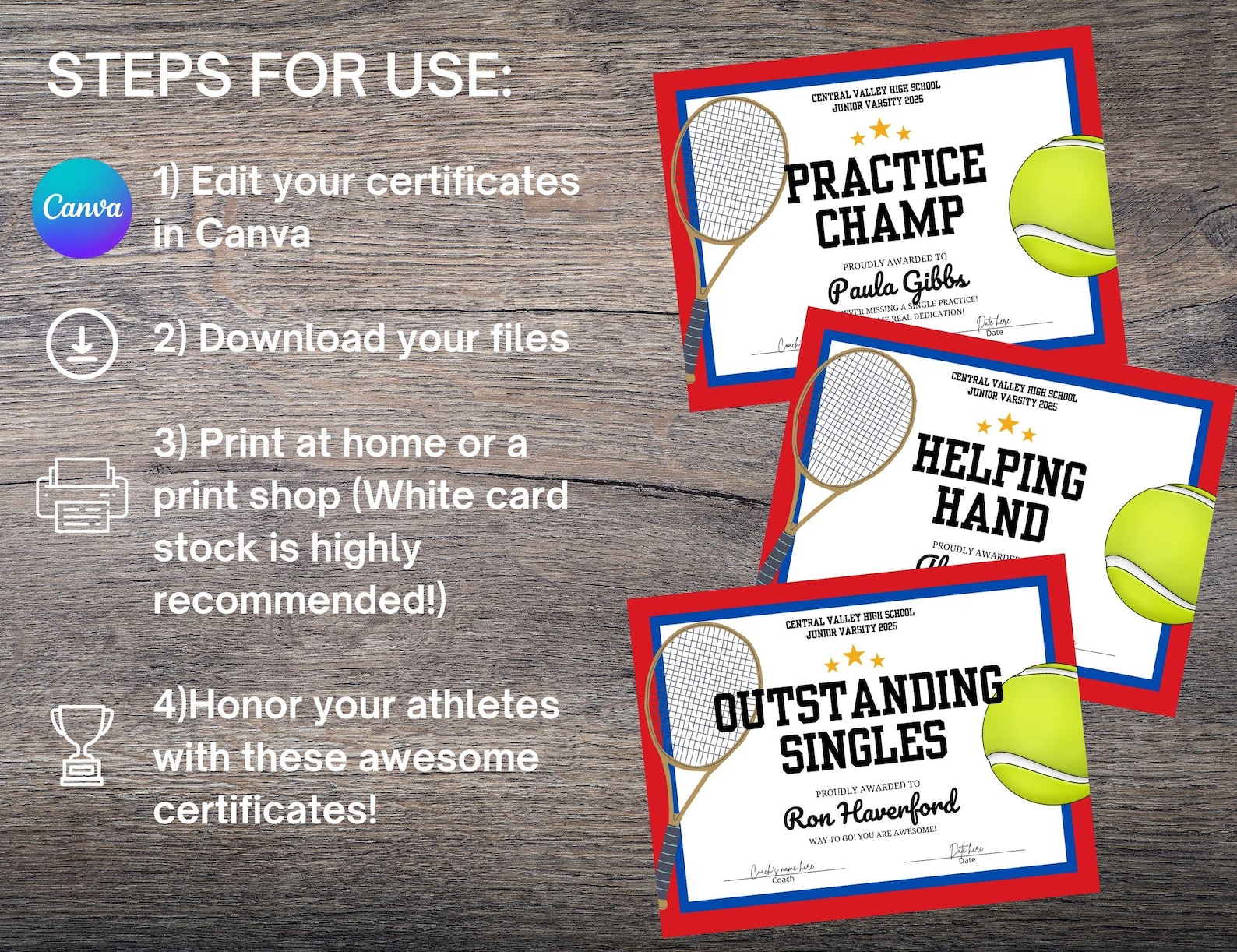 Editable Tennis Award Certificates: End of Season Team Party Awards ...