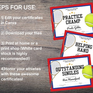 Editable Tennis Award Certificates: End of Season Team Party Awards ...