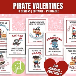 Pirate Class Valentine Cards, Printable Classroom Valentines for Boys ...
