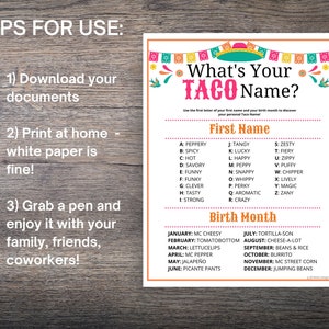 What's Your Taco Name? Fun Cinco De Mayo Game, Funny Cinco De Mayo ...