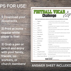Football Vocabulary Quiz Game: Trivia Night Party (digital Download) - Etsy