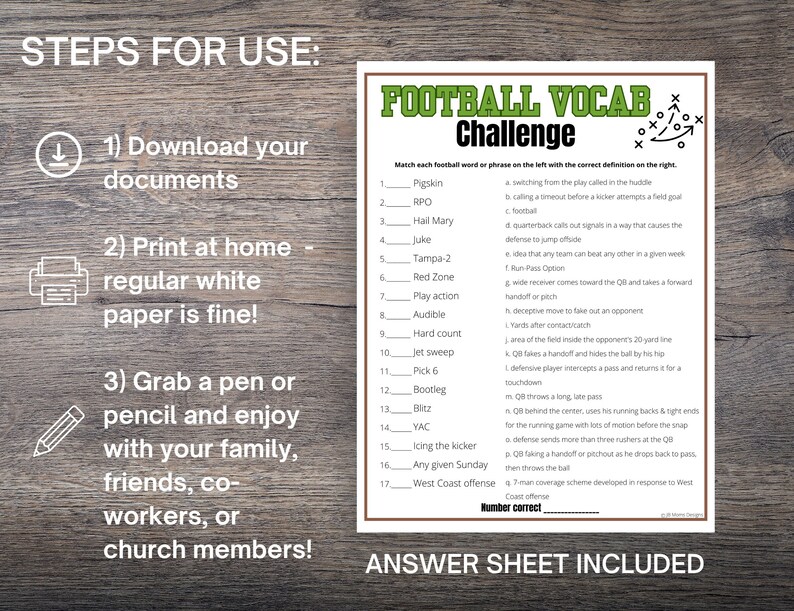 Football Vocabulary Quiz Game: Trivia Night Party (digital Download) - Etsy