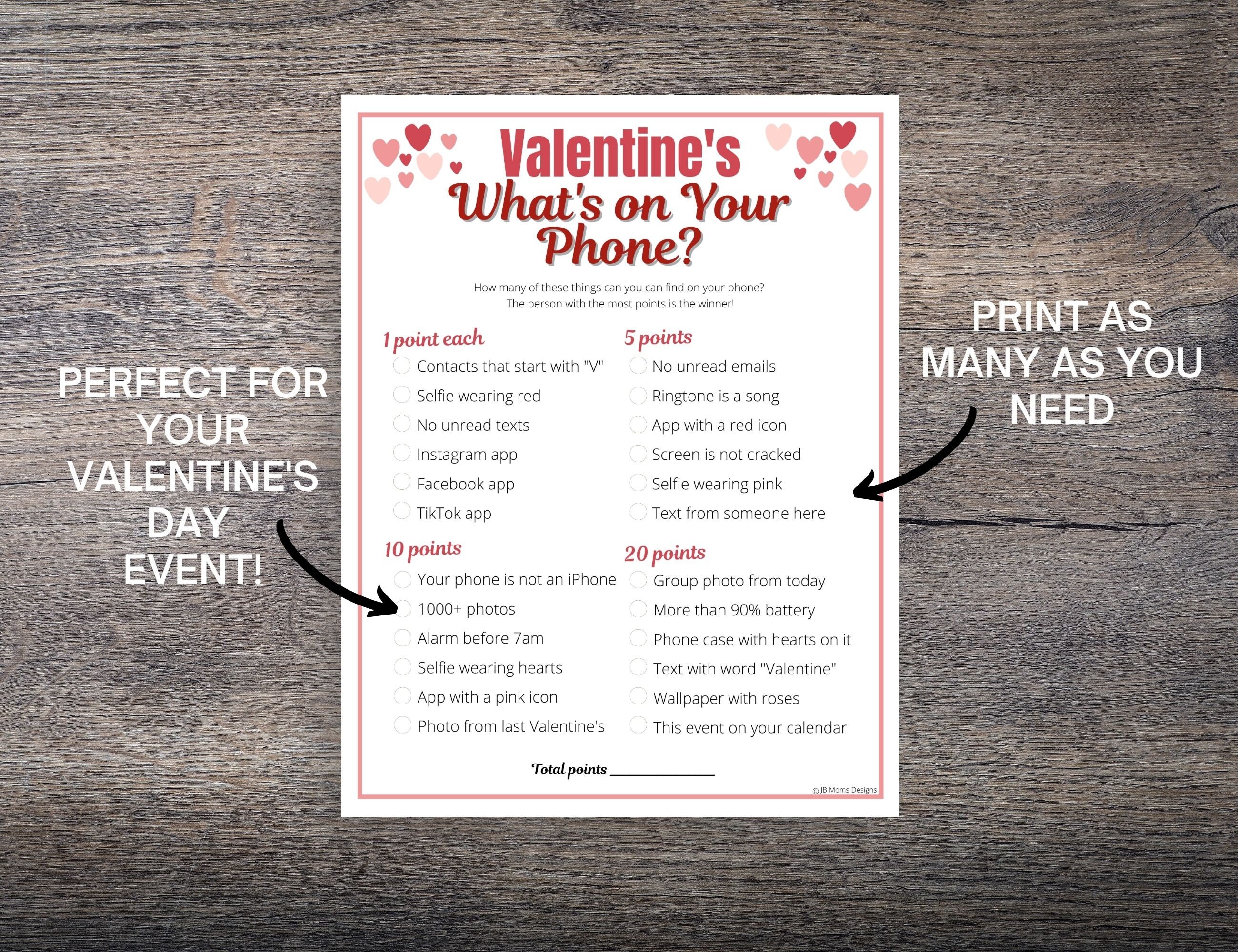 Valentines What's on Your Phone Game Fun Valentines Day - Etsy