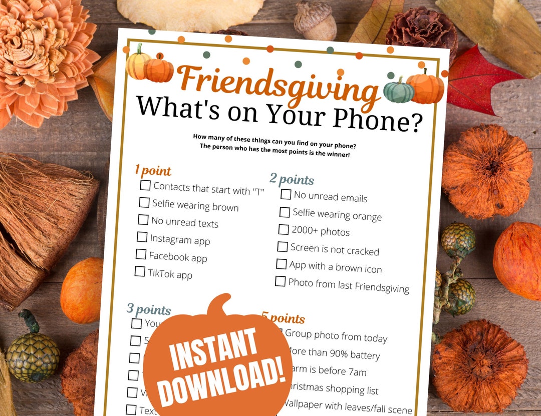 Friendsgiving Phone Scavenger Hunt Game for Teens and Adults (digital ...