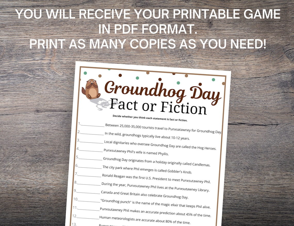 Groundhog Day Fact or Fiction Trivia Game (PDF) - Etsy