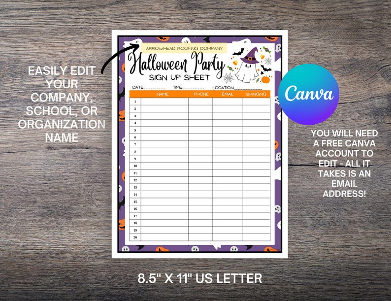 Editable Halloween Party Sign up Sheet (digital Download, Template) - Etsy