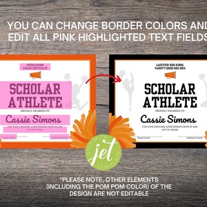Editable Cheerleading Award Certificates: Cheer Team Awards With Orange ...