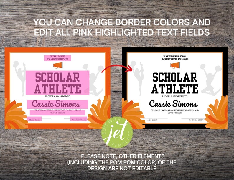 Editable Cheerleading Award Certificates: Cheer Team Awards With Orange ...
