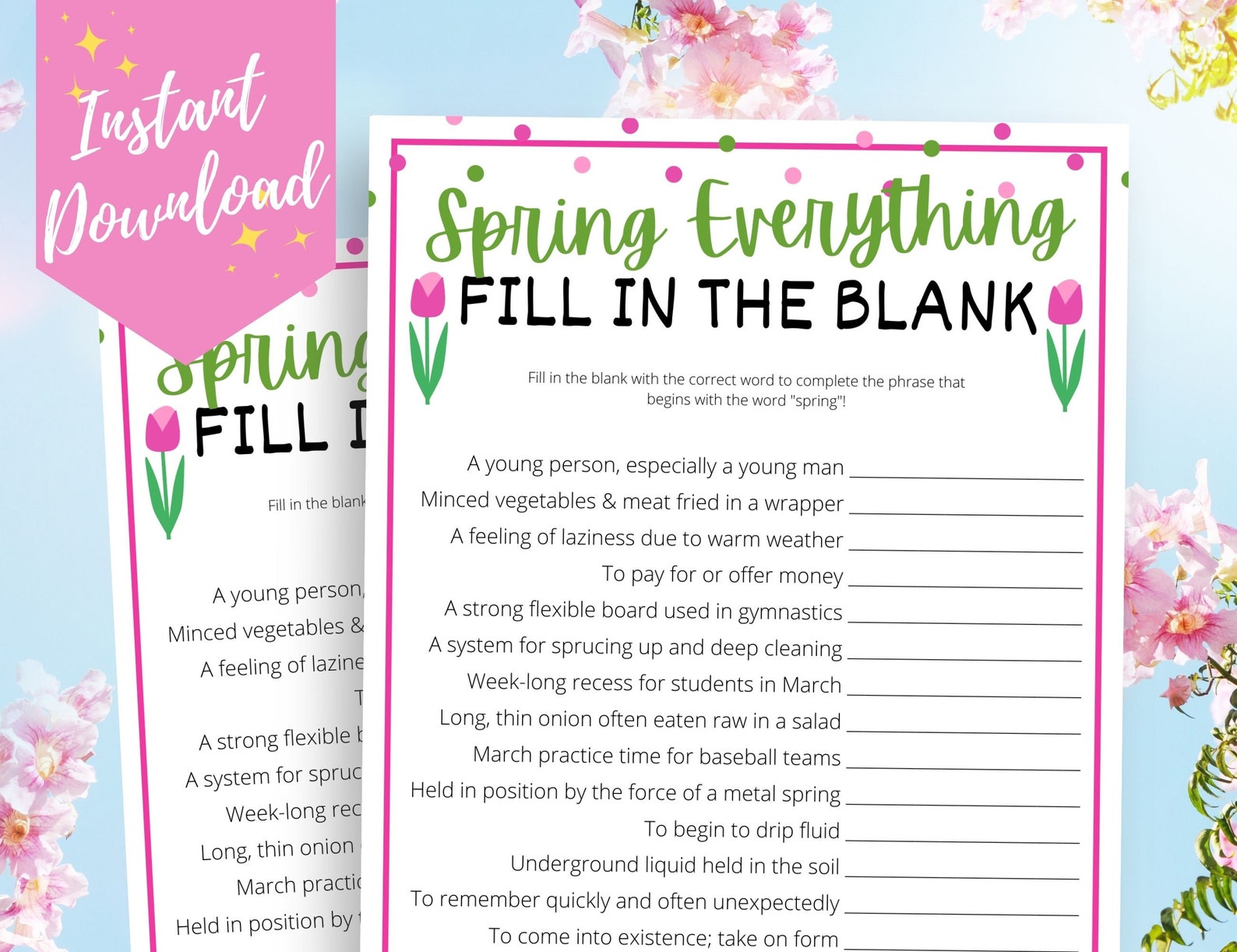 Spring Fill in the Blank Word Game Fun Spring Party Game - Etsy