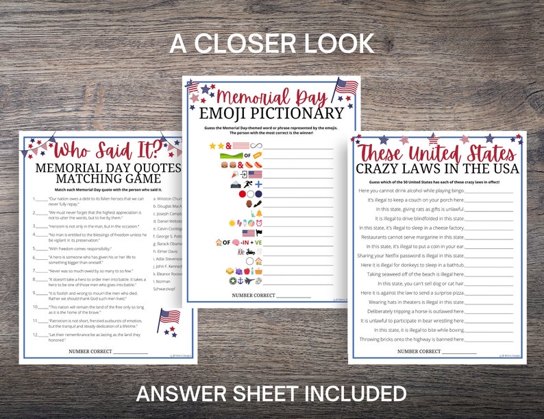Memorial Day 4-game TRIVIA BUNDLE Fun Memorial Day Trivia - Etsy