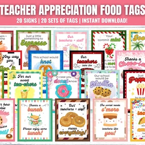 Teacher Appreciation Food Tags Bundle: Printable Gift Signs (digital ...