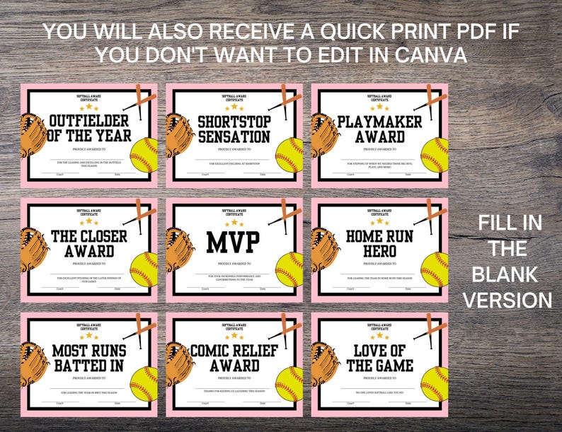 Editable Softball Award Certificates: End of Season Team Party Awards ...