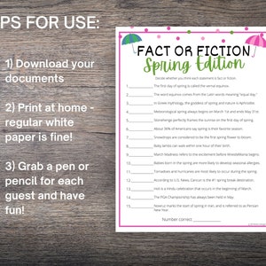 Spring Fact or Fiction Trivia Game Fun Spring Quiz for - Etsy