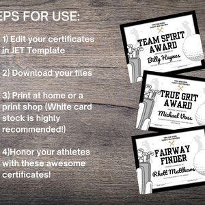 Editable Golf Award Certificates: End of Season Team Awards (digital ...