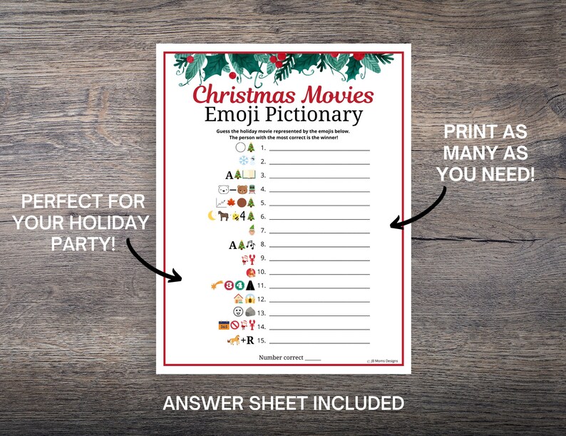 Christmas Movies Emoji Pictionary Game: Holiday Party Quiz (digital ...