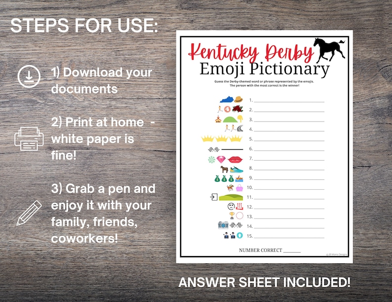 Kentucky Derby Emoji Pictionary Game: Printable Party Activity (digital ...