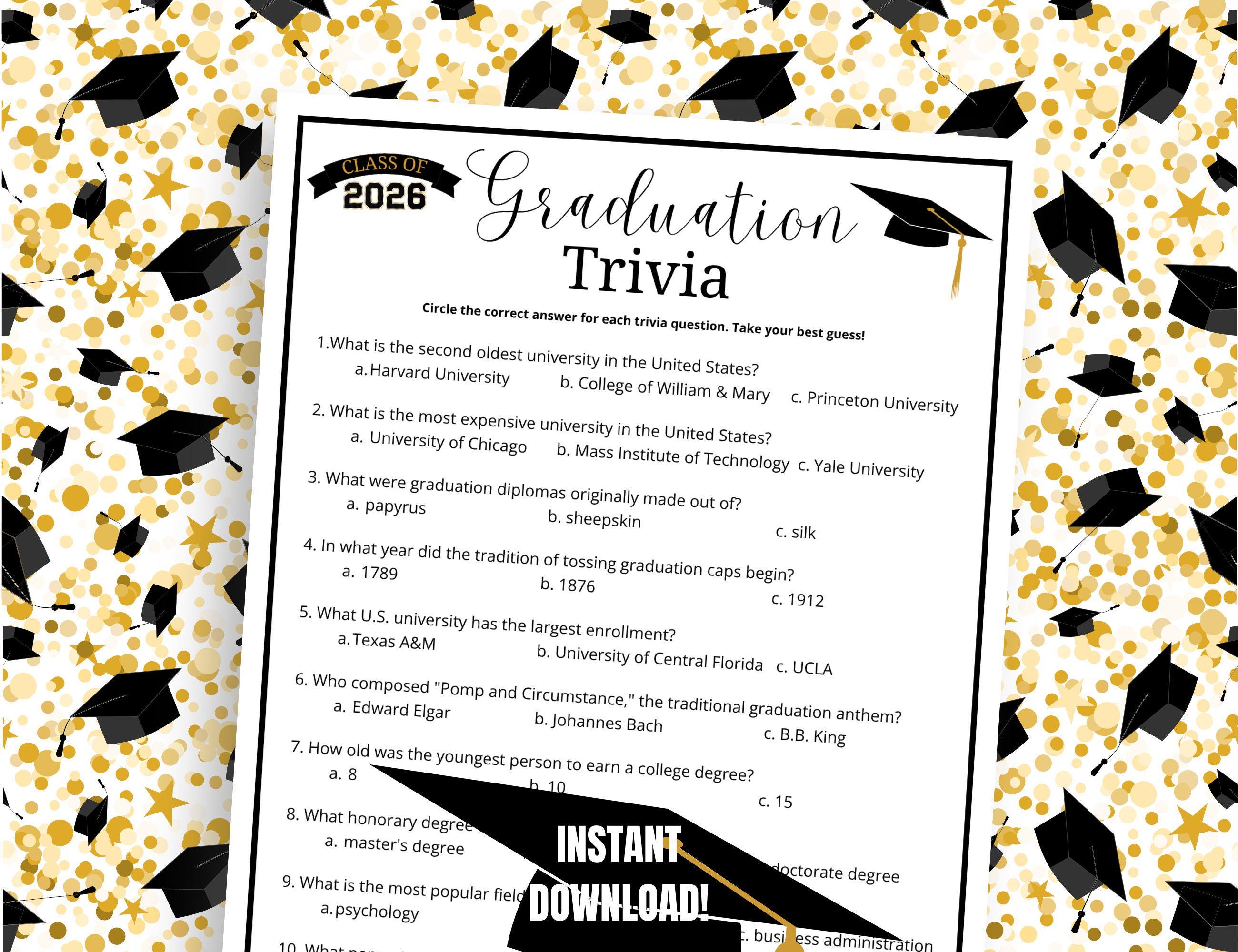 Graduation Trivia Game: Class of 2026 Grad Party Activity (PDF Download ...