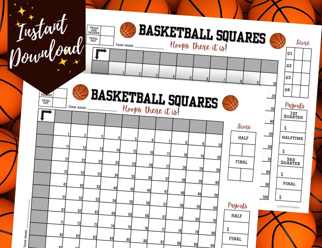 Basketball Squares Game for 2024 Basketball Tournament, Fun March ...