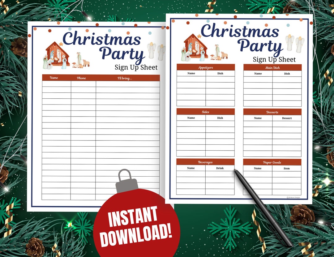 Christian Christmas Potluck Sign up Sheet, Bible Christmas Dinner ...